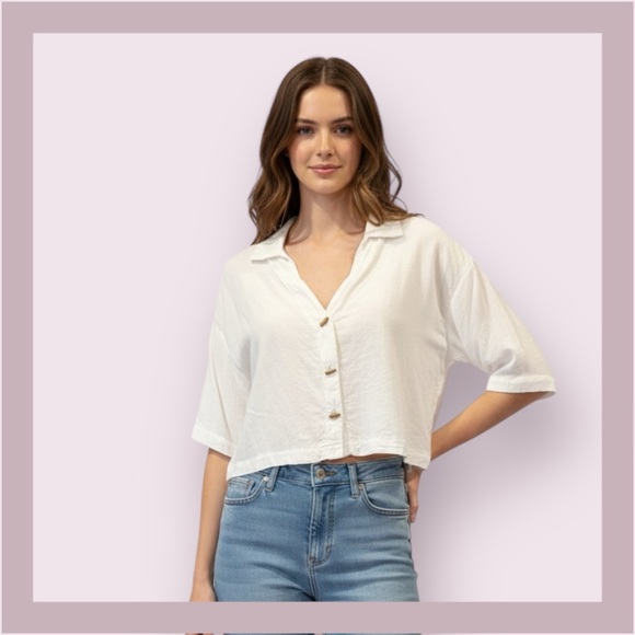 KIRIOUS LOS ANGELES | Tops | Kirious White Button Down Crop Top | Poshmark